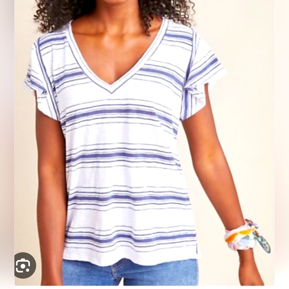 Anthropologie | Tops | Anthropologie Tla Blue And White Striped Flutter ...
